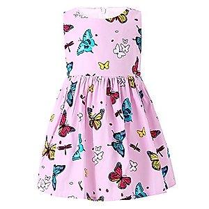 SMILING PINKER Little Girl Dresses Summer Butterfly Kids Toddler Cotton Sundress (Pink, 5 Years)