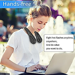 Bladeless Neck Fan 5000mAh, Necklace Fan Battery Operated 4 speeds, Wearable Fan Rechargeable Strong Airflow, Hands-Free Fan Portable, for Outdoor Activities Travel Office Home (Black)