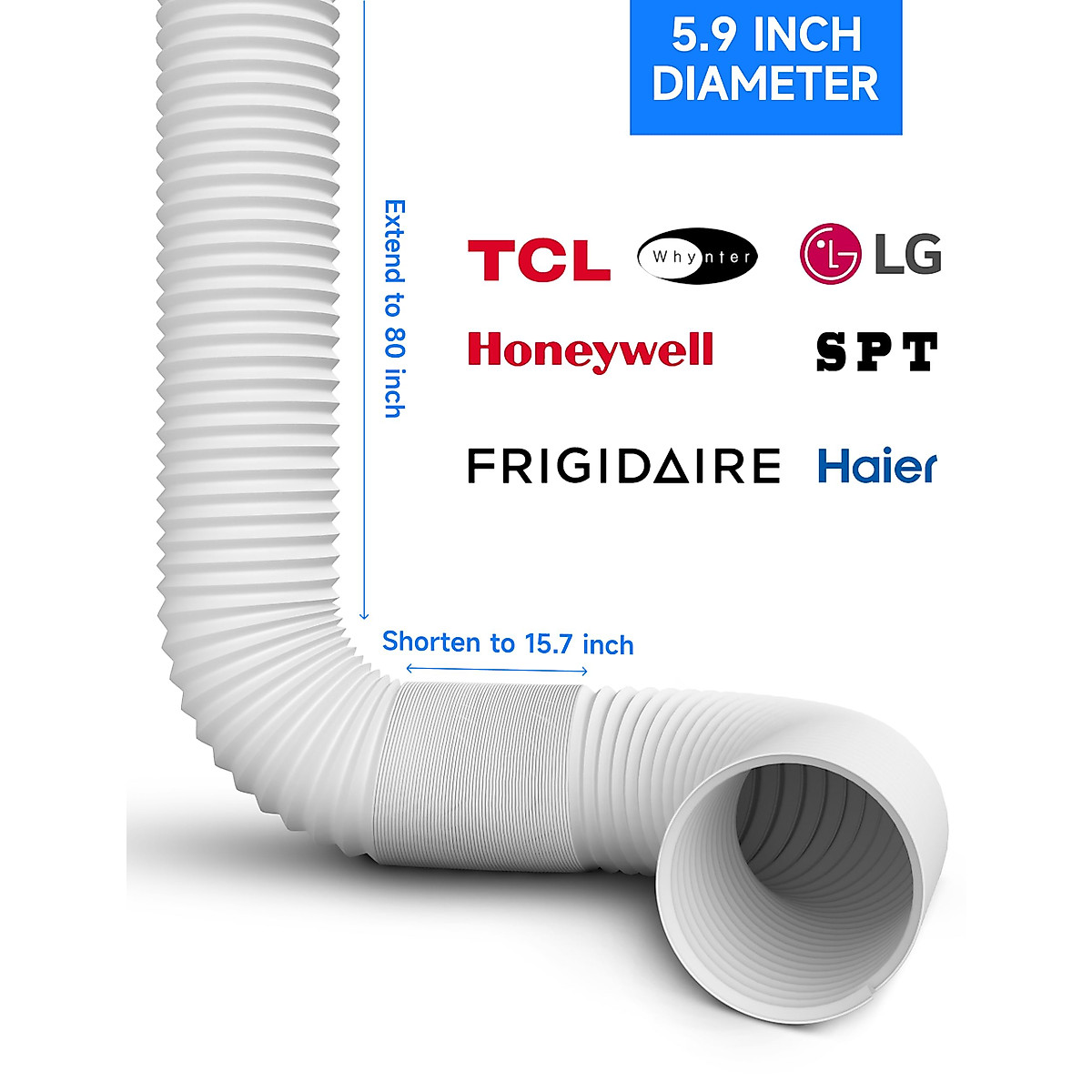 Toutgood 5.9 Inch Portable Air Conditioner Hose, Counterclockwise AC Exhaust Hose Length to 80 Inch Universal Flexible Thread Air Conditioner Parts Compatible with Haier, LG, Delonghi