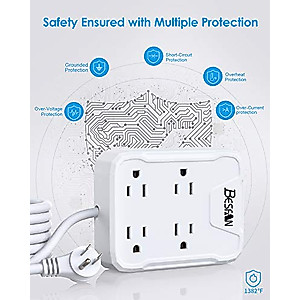 BESFAN Power Delivery Power Strip with USB C (20W), Electrical Outlet Extender with 4 Outlets, 2 USB-A Ports & 1 USB-PD Port, Flat Plug Extension Cord 4.6 Ft for Travel/Home/Office