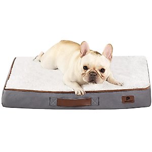 Flat Orthopedic Dog Bed-Memory Foam Dog Bed for Small Dogs, Dog Bed for Crate with Waterproof Replacement Washable Cover, Soft Comfortable Fluffy Faux Rabbit Fur, Durable, Non-Slip, Egg Crate Foam