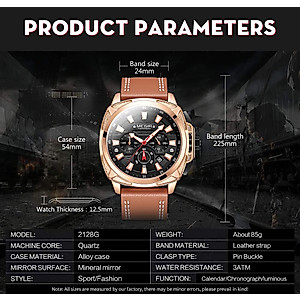 MEGIR Mens Watches Chronograph Leather Waterproof Analogue Quartz Stainless Steel Business Classic Men's Wrist Watches (Black)