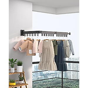 Wall Mounted Clothes Drying Rack, Laundry Drying Rack Foldable, Retractable Drying Rack Clothing, Laundry Hanger Dryer Rack, Collapsible Hanging Rack, Clothing Rack, Space-Saving Clothes Rack, Black
