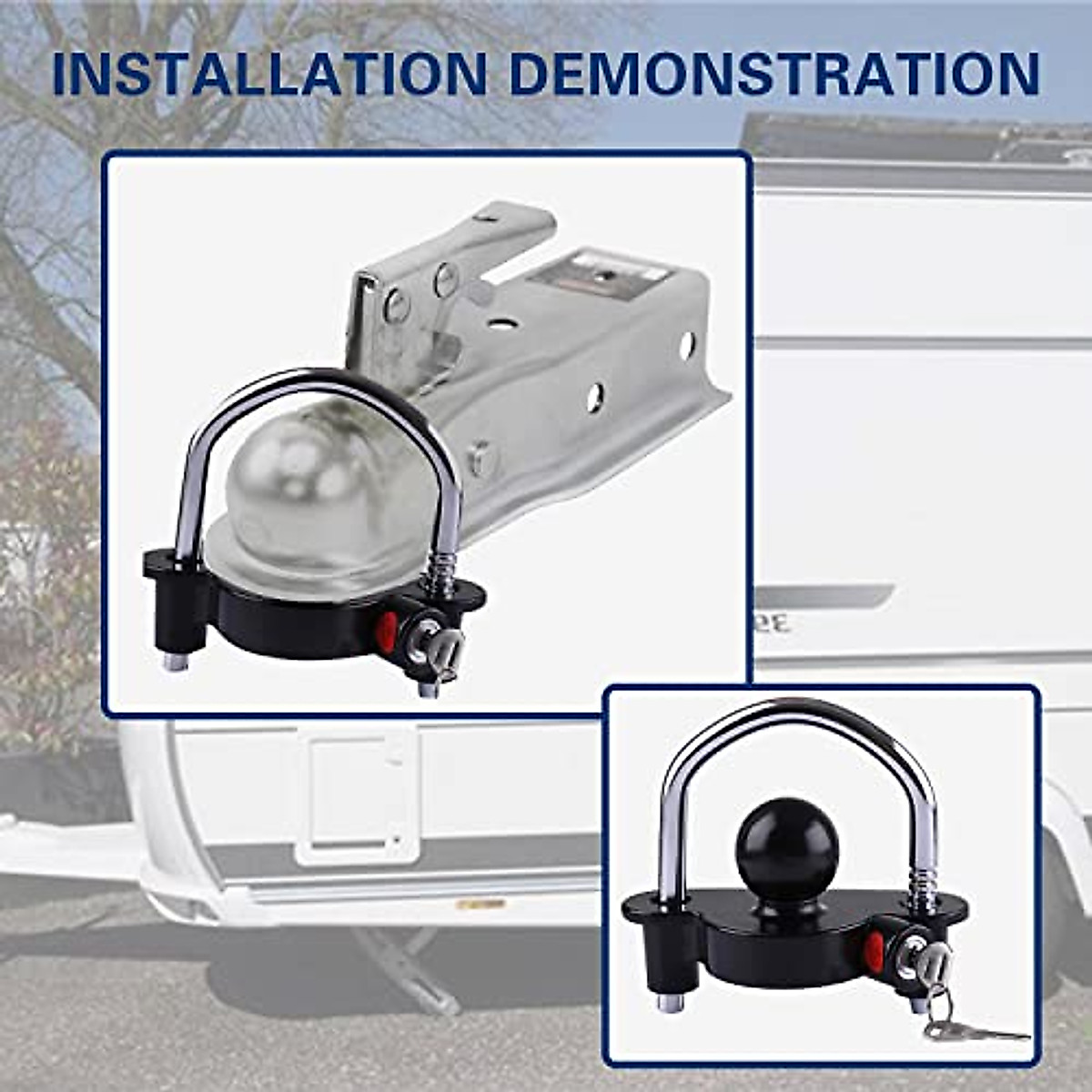 WHSSFINE Trailer Lock Kit Keyed Alike Tongue and Hitch Pin Lock with 5/8 and 1/2 Inch Pins Fit Class I II III IV V Receiver to Secure Trailer for Towing and Storage (4 Pack)