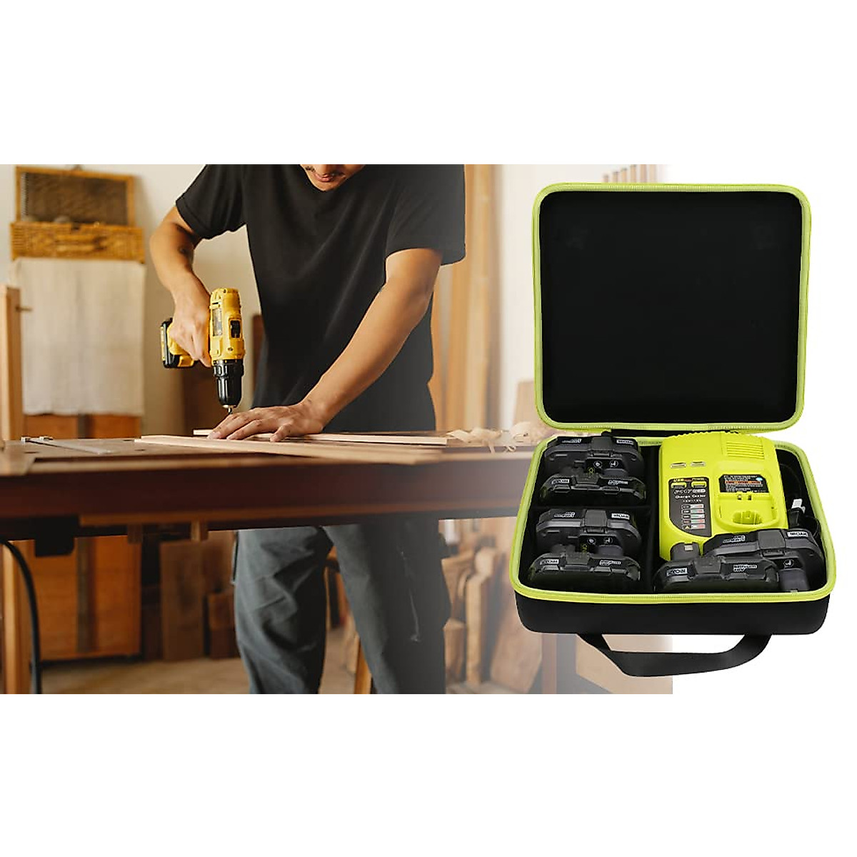 Khanka Hard Battery Storage Box Holder Carrying Case Replacement for Ryobi 12v/18v/40v Li-ion Battery and Charger - Holds 12V 20V 40V 1.5/2.0/2.5/3.0/3.5/4.0/5.0/6.0-Ah Battery, Charger (Case Only)