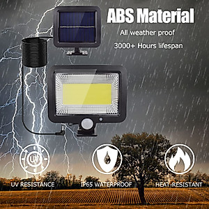 WERCHTAY Solar Lights Outdoor Motion Sensor Remote Control Solar Flood Lights with 3 Lighting Modes 120 Bright COB IP65 Waterproof 16.4Ft Cable Security Solar Powered Lights for Yard Outside