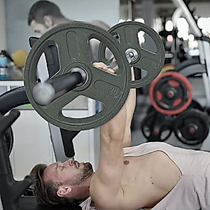 Multiple Olympic 25LB Weight Plate, Bumper Plates Barbell Weights with 2 Inch Grip for Strength Training Weightlifting Weight Loss Home Gym Equipment (3-hole 25lb plate GN)