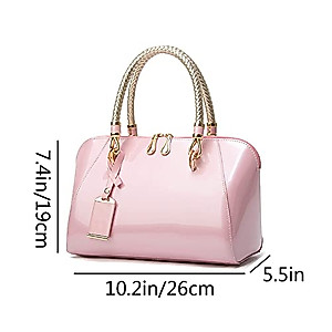 YAQUNICER Top-handle Handbags Purse Satchel for Women Patent PU Shoulder Crossbody Bag Middle Tote-Pink