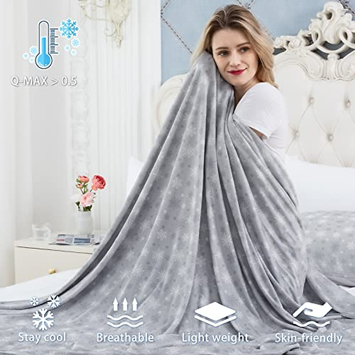 OIGAE Cooling Blanket with Double Sided Cold Effect Bed Throw for Hot Sleepers Night Sweats,Japanese Q-Max 0.5 MICA Cooling Fiber,Skin-Friendly, Breathable,Always Stays Cold,Throw Size