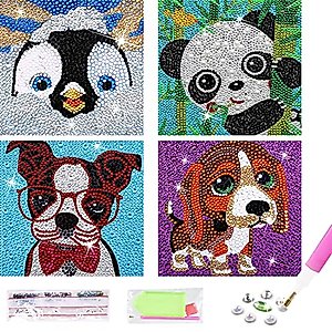 Diamond Painting Kits for Kids Animal 5D Diamond Gem Art by Number Dotz Kits Art and Crafts for Kids Ages 6-8-10-12 Girls Boys for Birthday Christmas Gifts (4Pcs)