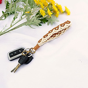 Poagoep Boho Macrame Keychain Bracelet Handmade Wristlet Keyring Holder Wrist Lanyard for Women Girls(1)