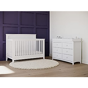 Storkcraft Solstice 5-In-1 Convertible Crib (White) – GREENGUARD Gold Certified, Converts to Toddler Bed and Full-Size Bed, Fits Standard Full-Size Crib Mattress, Adjustable Mattress Support Base