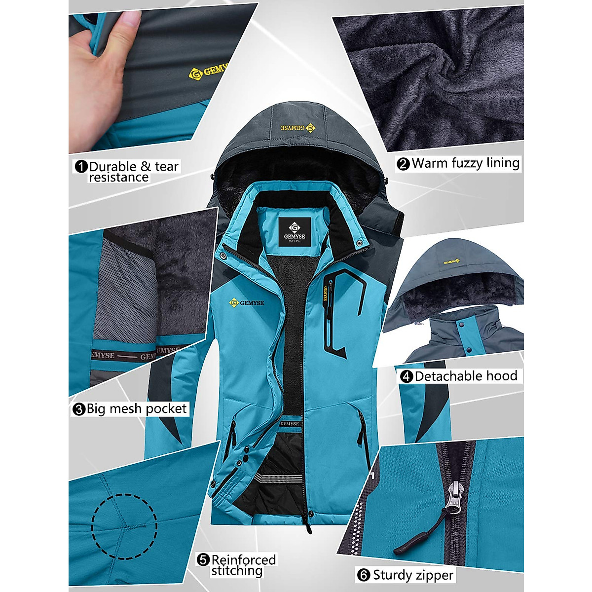 GEMYSE Women's Mountain Waterproof Ski Snow Jacket Winter Windproof Rain Jacket (Acid Blue, XXLarge)