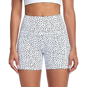 HERRLA Womens High Waisted Biker Shorts Athletic Yoga Gym Running Workout Shorts with Pockets for Summer (Large, Leopard)