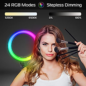 ULANZI Overhead 11" RGB Selfie Ring Light with Stand & Phone Holder, 68" Extendable Light Stand Kit w/ Overhead Arm, 3200k-6500K Dimmable Light for Video Recording, Live Streaming, Portrait & Makeup