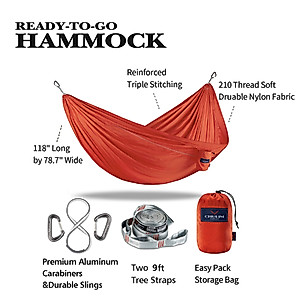 CHULIM Double Camping Hammock with Tree Straps & 12kn Aluminum Carabiners 500lb Weight Capacity Rip-Stop Nylon Lightweight Portable Hammock for Backpacking Travel Beach Yard.