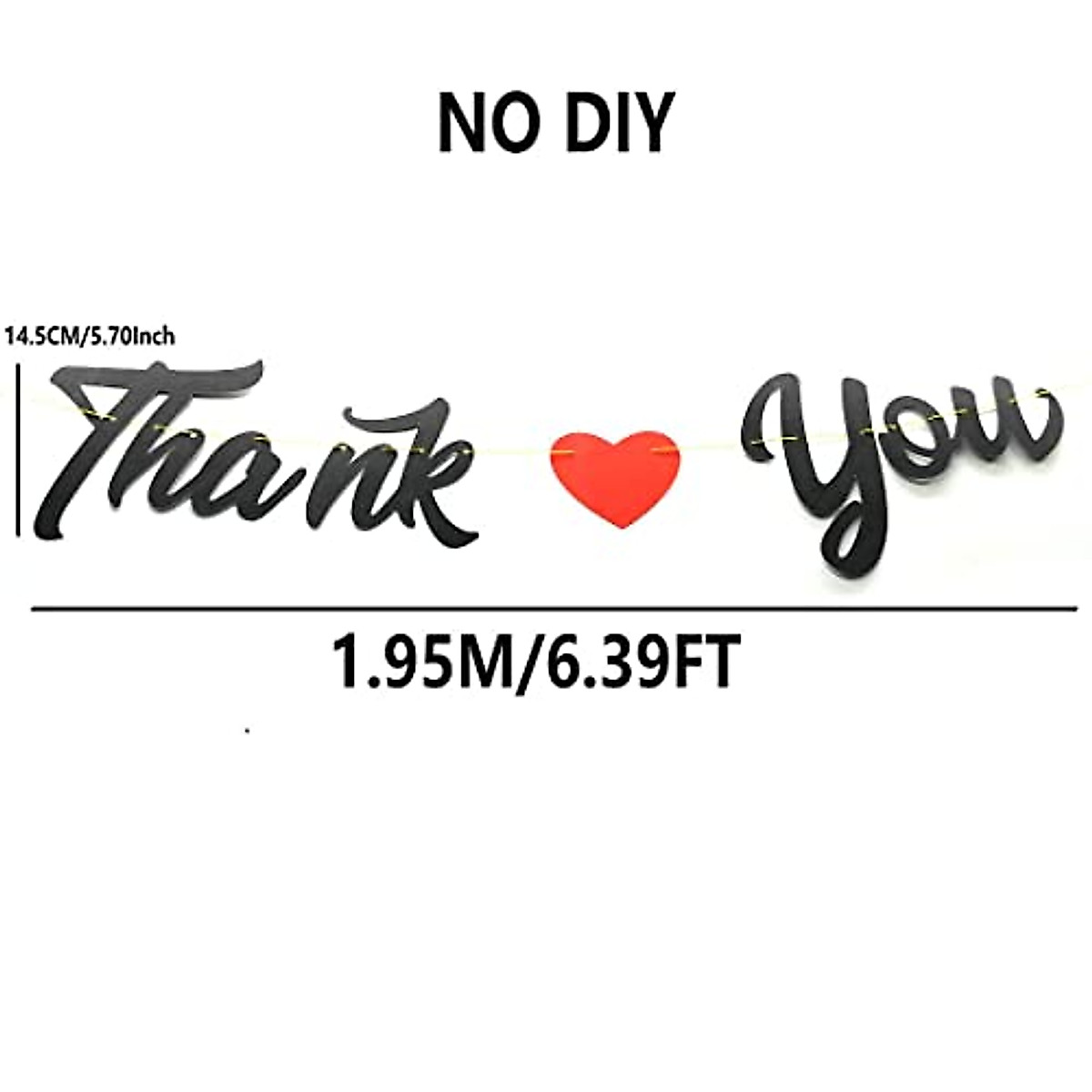 Paity Black Glitter Thank You Banner and signs for employees Engaged Wedding - Bridal Shower Bunting Thanksgiving Photo Booth Props Veterans Pre-Strung