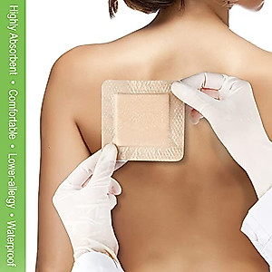 Silicone Adhesive Foam Dressing with Gentle Border 4''x4'' for Bed Sore Leg Ulcer 10 Pack, High Absorbency Waterproof Silicone Wound Bandage for Foot Diabetic Ulcer