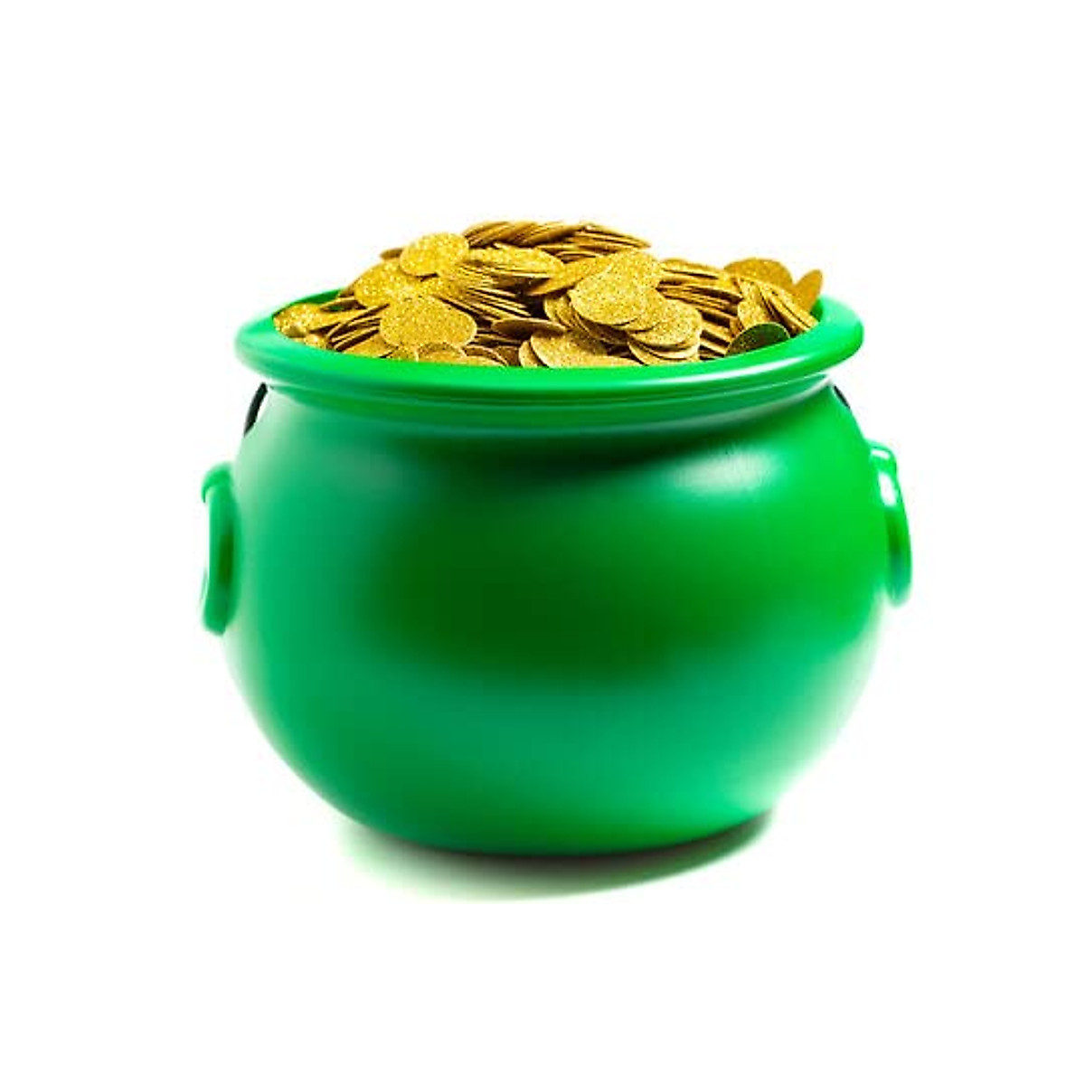 8" St Patricks Day Pot of Gold Decorations Plastic, Green Pot of Gold Cauldron Plastic Bucket Decor for St Patricks Day Table Decorations, & Centerpiece by 4E's Novelty