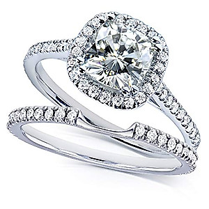 Kobelli Moissanite and Lab Grown Diamond Halo Bridal Rings Set 1 1/2 CTW in 14k White Gold (GH/VS, DEF/VS), 11