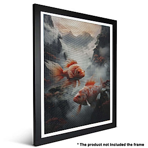 Ginfonr DIY 5D Diamond Art Kits for Adults, Fish Mountains Diamond Painting for Adults, Diamond Art Landscape Full Drill, Diamond Art Kits Embroidery Rhinestone Craft for Home Wall Decor 12 * 16 Inch