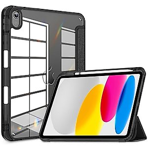 VIKESI Case for iPad (A16) 11-inch 2025 and iPad 10th Generation 10.9 Inch 2022, Clear Back and TPU Shockproof Frame Cover [Built-in Pencil Holder, Support Auto Sleep/Wake] - Black Opal