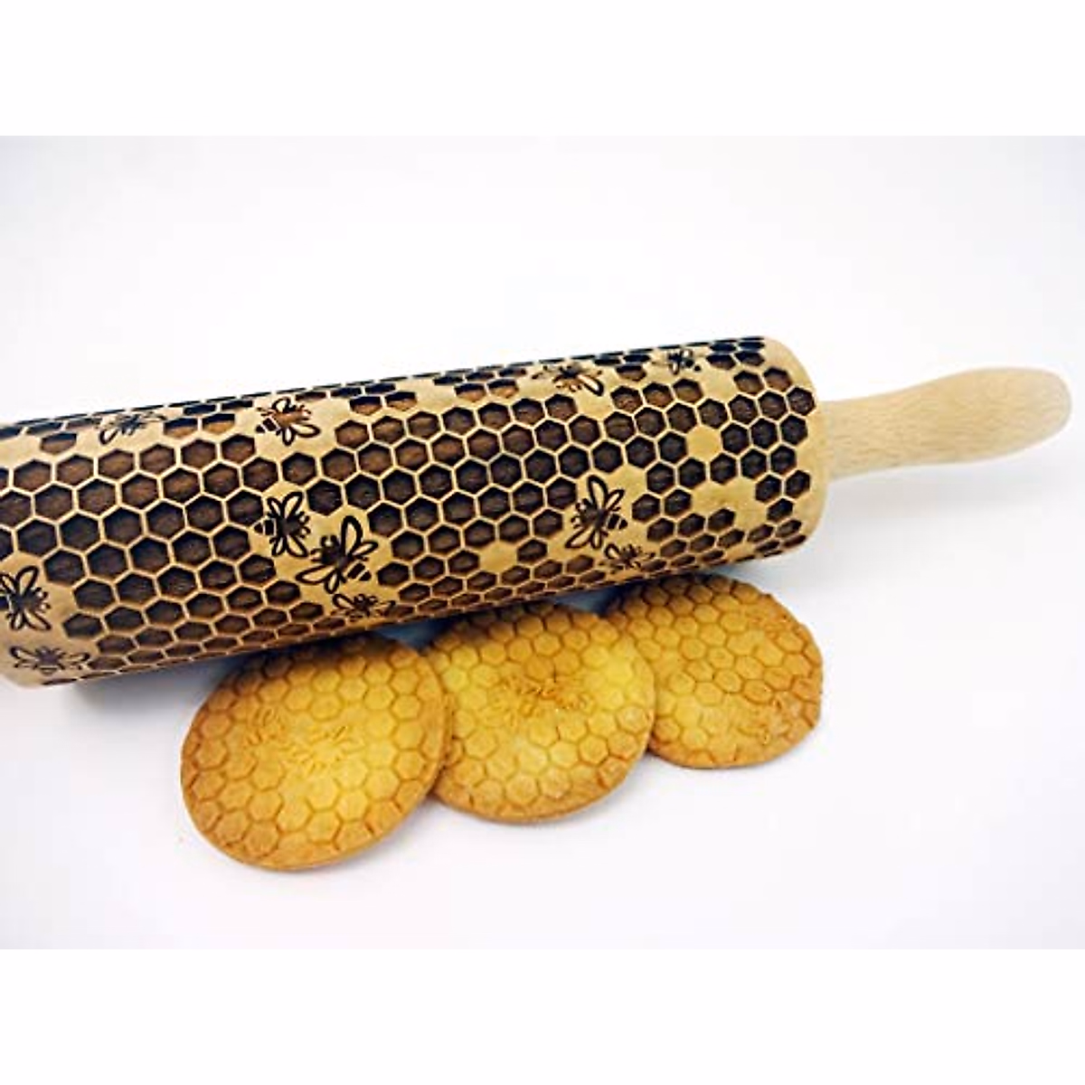 HONEYCOMB EMBOSSING ROLLING PIN LASER ENGRAVED ROLLING PIN WITH BEES PATTERN FOR HOMEMADE COOKIES
