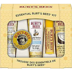 Burt's Bees Essential Gift Set, 5 Travel Size Products - Deep Cleansing Cream, Hand Salve, Body Lotion, Foot Cream and Lip Balm