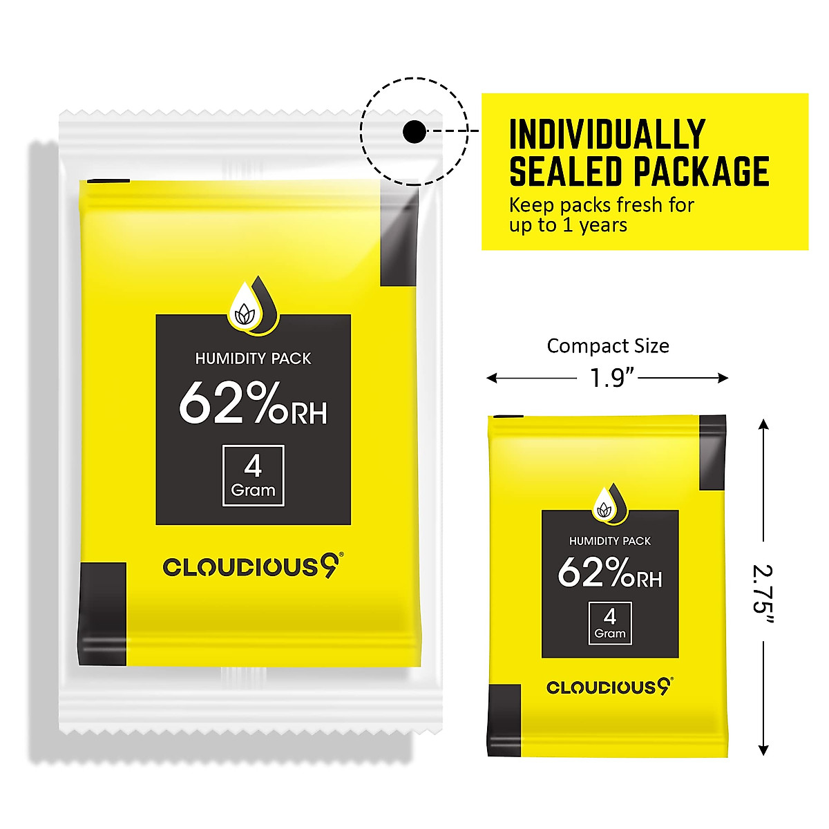Cloudious9-62% 2-Way Humidity Pack Regulator 4 Gram - 12 Count 4 Gram Pack for Humidors Herb Flower - Individually Sealed Bag – Solution for Convenient Humidification