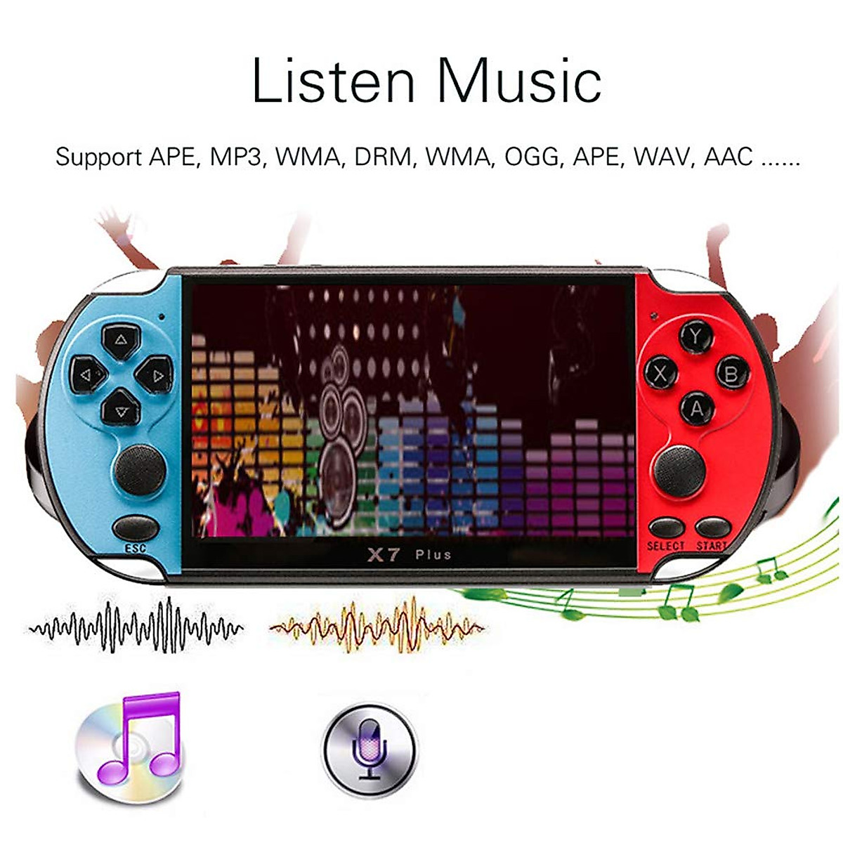 X7 PLUS Handheld Game Console 5.1-inch Dual Joystick Game Console 8GB Built-in 1000 Games Support 32/64/128-bit Video Game Console ( Blue+Red）