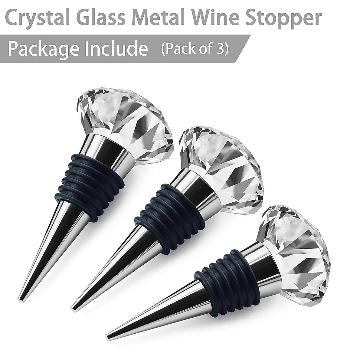 JETKONG 3 Pcs Wine Stoppers Crystal Wine and Beverage Bottle Stopper Diamond Decorative Wine Bottle Stopper (Crystal)