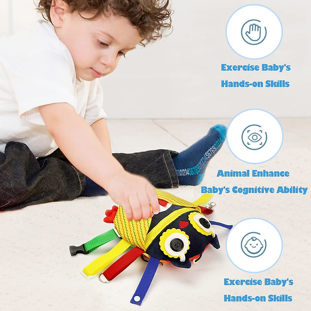 AIPINQI Sensory Pillow Toys, Montessori Stuffed Animal Learning Toys, Exercise Baby Basic Life Skills, Airplane Activities Travel Toys on Plane for Autistic Toddler, Owl