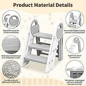 Sephyroth Kid Step Stools for Bathroom Sink,Adjustable 3 Step Stools with Handles to 2 Step Stool for Kids Toilet Potty Training,Kitchen Counter Plastic Toddler Step Stool Helper(White)