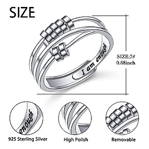 DAOSHANG Sterling Silver fidget ring anxiety ring for women spinner i am enough ring adjustable Inspirational Jewelry Statement Graduation Gift
