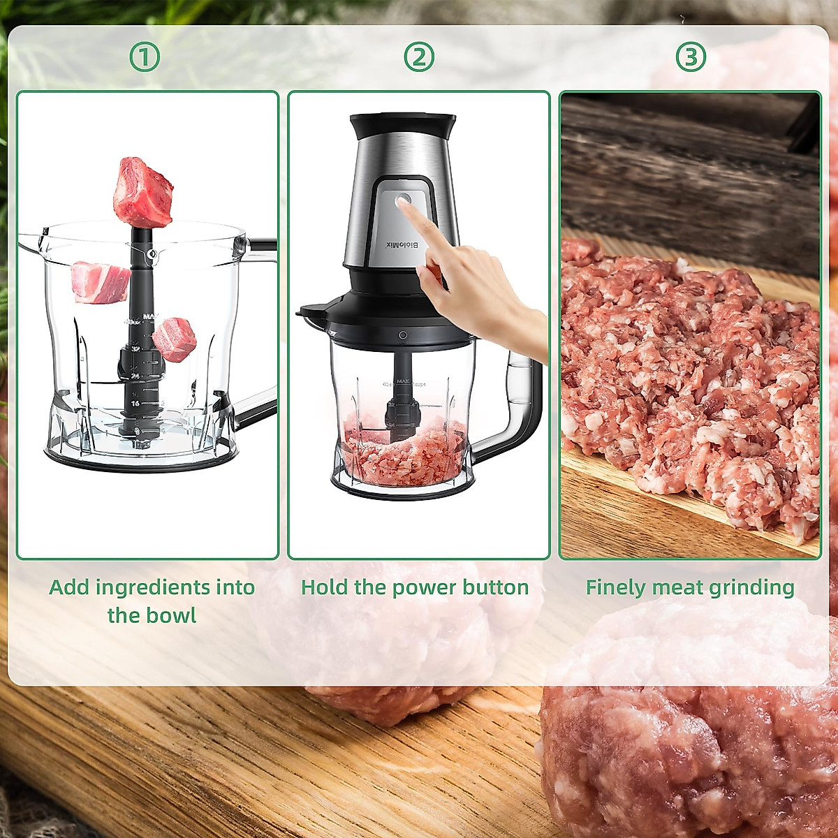 BioloMix Blender and Food Processor Combo, 700W Portable Juicer,Personal Blender,Meat Grinder,Food Processor and Blender,Coffee Spice Grinder, Meat Chopper,Smoothies, Fruits Mixer