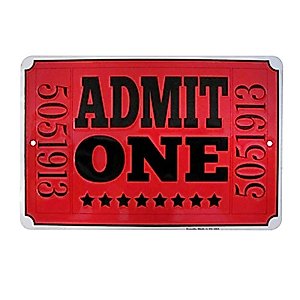 Treasure Gurus Admit One Red Movie Theatre Ticket Metal Sign Home Theater Wall Decor