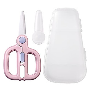 Artenny Baby Food Scissors Kids with Case Travel, Ceramic Kitchen Scissors for Food with Safety Lock, Baby Food Cutter, BPA Free (A)