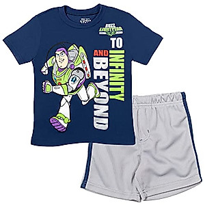 Disney Pixar Toy Story Buzz Lightyear Toddler Boys T-Shirt and Mesh Shorts Outfit Set Blue/Gray 2T