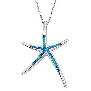 Beaux Bijoux Sterling Silver Created Opal Starfish Pendant w/ 18" Chain