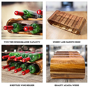 MALLYU Wooden Countertop Wine Racks (8-Bottles 2-Tiers) with A Wood Cell Phone Stand Holder, Small Wine Bottle Rack Shelf Organizer Storage for Home Decor and Wine Gifts, Bar, Cabinet, Pantry