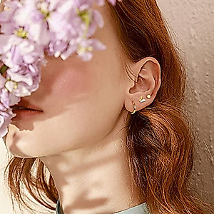 Florideco Small Tiny Stud Earrings for Women Men Hypoallergenic Flat Back Earrings 14K Gold Plated Surgical Stainless Steel Earrings Sets Screw Back Cartilage Earrings