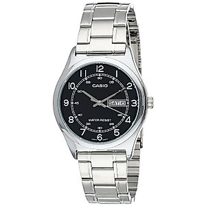 Casio MTP-V006D-1B2 Men's Stainless Steel Easy Reader Black Dial Day Date Analog Dress Watch