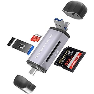 SD Card Reader,SockeTech 3-in-1 Memory Card USB 3.0 Reader,Micro SD to USB Adapter,Trail Camera Viewer for Samsung Galaxy/Note S20/10,Android Phone,Windows Computer, MacBook iPad Air/Pro and Dash Cam