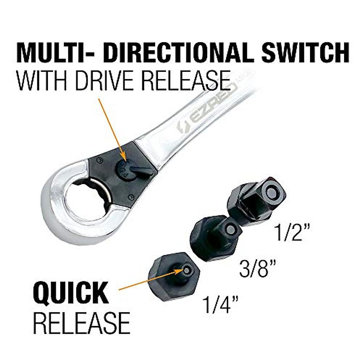 EZRED 3-in-1 Ratchet Set with 1/4, 3/8, 1/2-Inch Drive Heads with quick release and 72 teeth great for home DIYâ€™ers and professionals