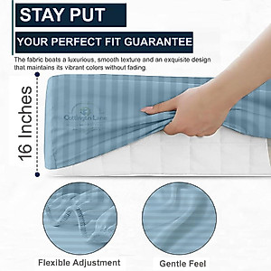 5 Piece Split California King Sheets Sets for Adjustable beds- 400 TC 100% Cotton(Light Blue Stripe)