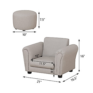 Getifun Kids Sofa Chair with Footstool/PVC Leather Toddler Single Couch with Plastic Legs/Upholstered Children Armchair for Kids Under 4 Years Old (Light Gray)