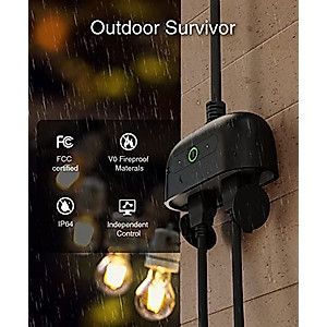 GHome Smart Outdoor Plug, Wi-Fi Smart Outlet Compatible with Alexa and Google Assistant, Remote Control Timer Schedule IPX4 Weatherproof Light Plug, No Hub Required, black