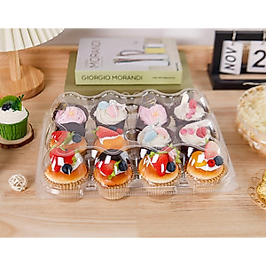 NPLUX 12 Count Cupcake Containers 12 Pack Cupcake Holders Plastic Stackable Cupcake Boxes with Detachable Tall Dome Lids and 144 Liners for 144 Cupcakes, BPA Free, Standard Size