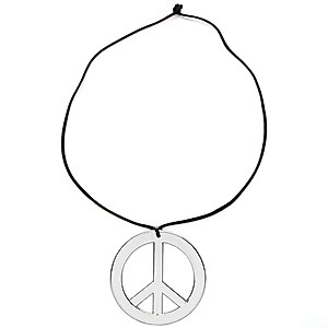 Skeleteen Silver Peace Sign Pendant - 1960s 1970s Hippie Party Accessories Necklace - 1 Piece