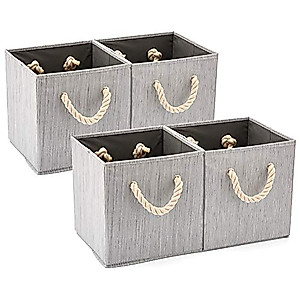 EZOWare Set of 8 Bamboo Fabric Storage Bins with Cotton Rope Handle for Nursery Toys, Gray + Beige